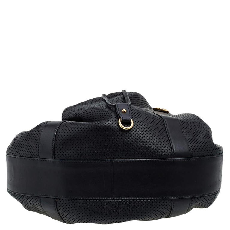 Ralph Lauren Black Perforated Leather Drawstring Hobo For Sale at 1stDibs