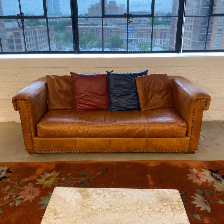 Ralph Lauren Brompton 3-Seat Vintage Brown Leather Sofa at 1stDibs