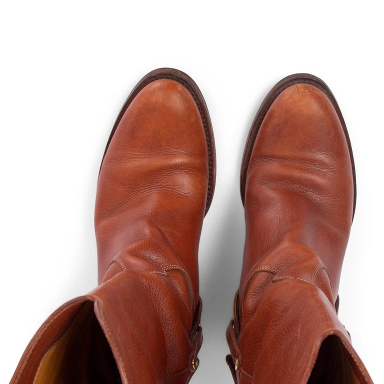 RALPH LAUREN cognac brown leather HARNESS COWBOY Boots Shoes 8 B For ...