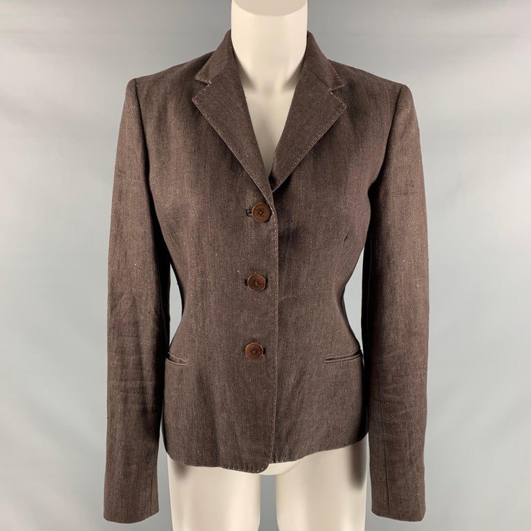 RALPH LAUREN 'COLLECTION by' Size 6 Brown Linen Contrast Stitch Blazer ...
