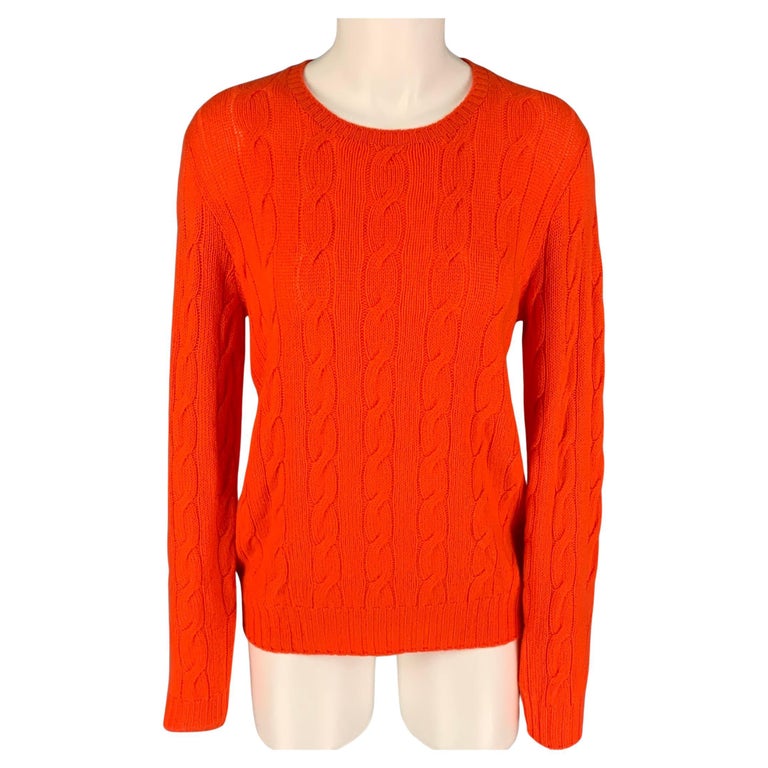 RALPH LAUREN Collection Size L Orange Cashmere Cable Knit Crew-Neck ...