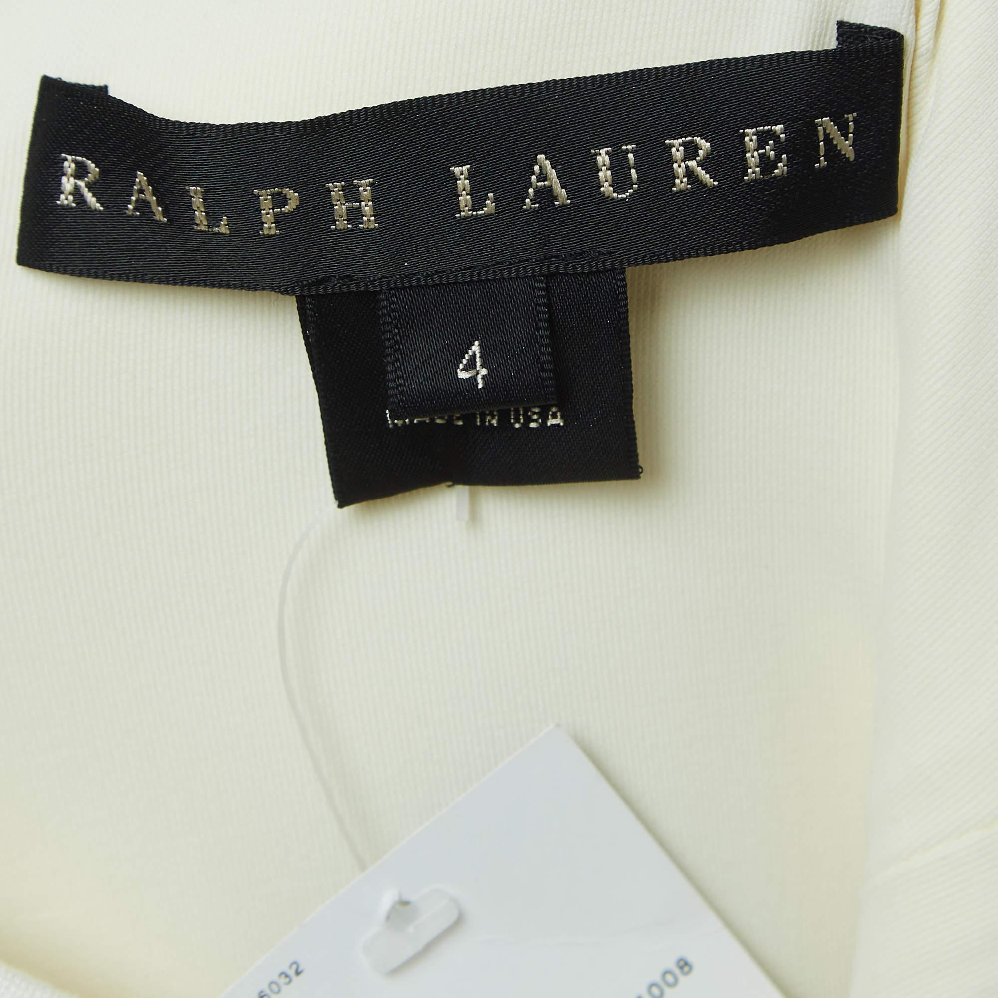 Ralph Lauren Cream Double Knit Leather T-Back Davyn Midi Dress S For ...