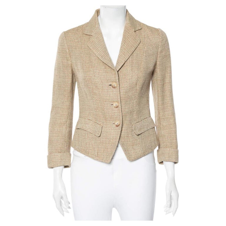 Ralph Lauren Cream Linen and Wool Textured Blazer S For Sale at 1stDibs