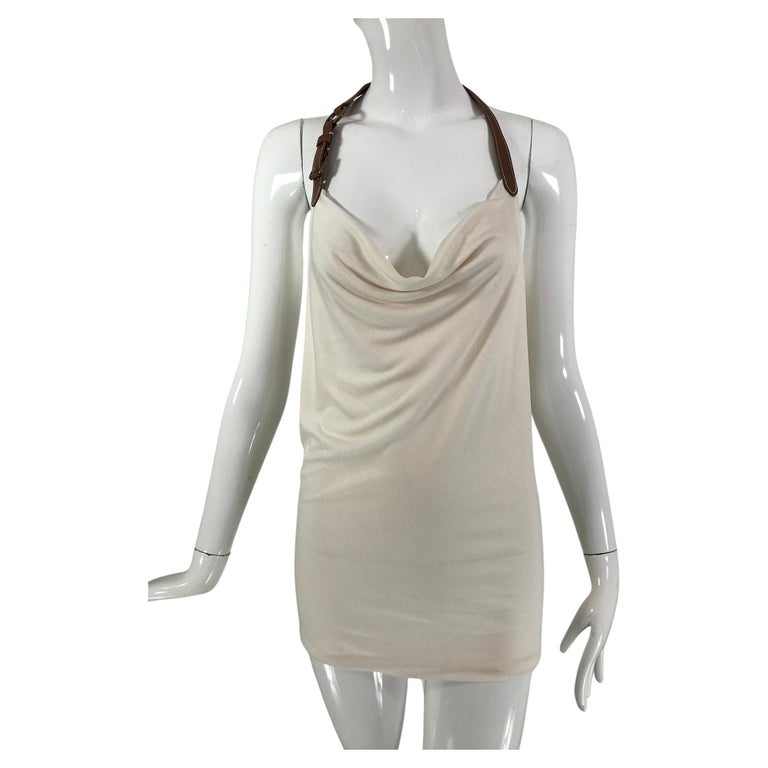 Ralph Lauren Cream Silk Leather Harness Strap and Buckle Halter Dress ...