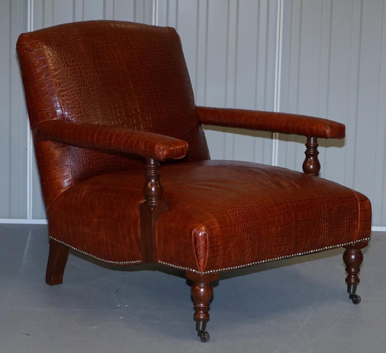 Ralph Lauren Crocodile Alligator Patina Brown Leather Library Armchair ...