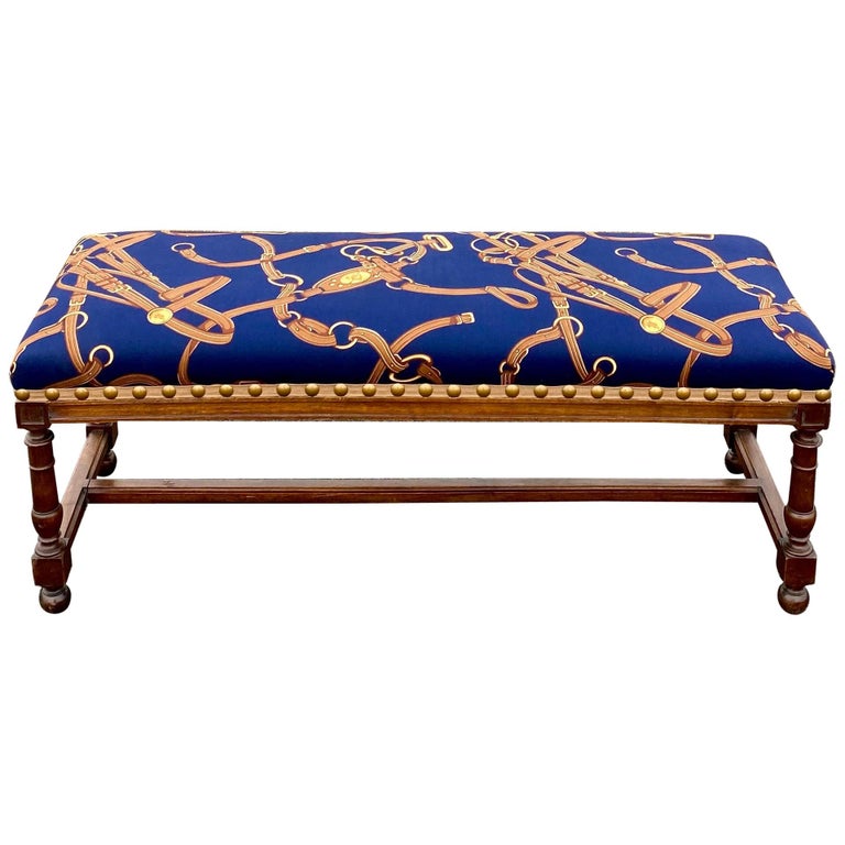 Ralph Lauren Equestrian Wood Upholstered Long Bench, Horse Tack and Bit ...