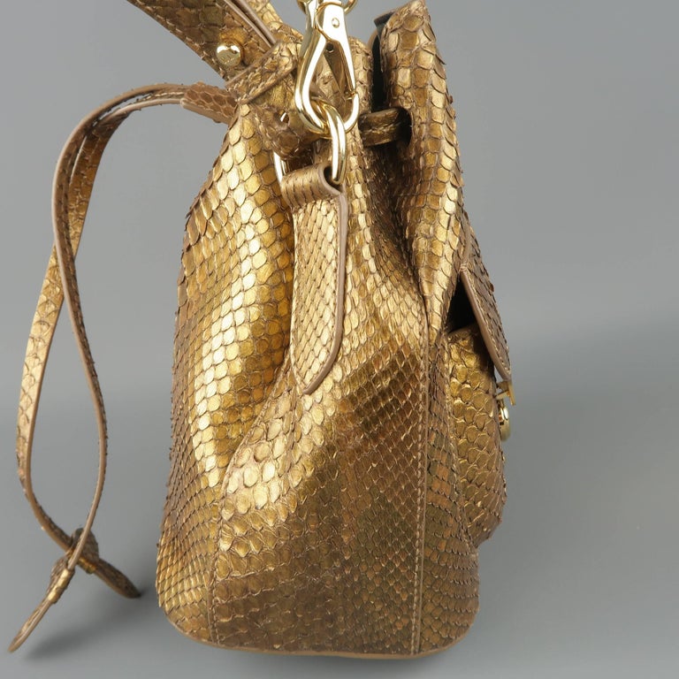 Ralph Lauren Metallic Gold Snake Skin Leather Ricky Bucket Bag Handbag ...