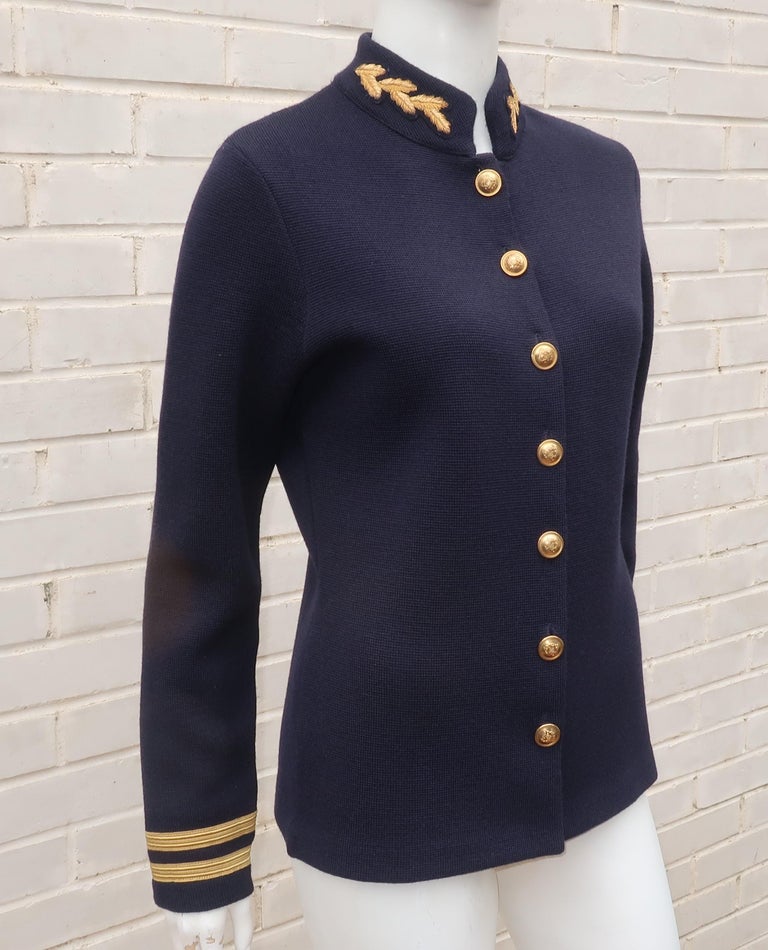 Ralph Lauren Military Navy Blue and Gold Wool Sweater Jacket, 1990's at ...