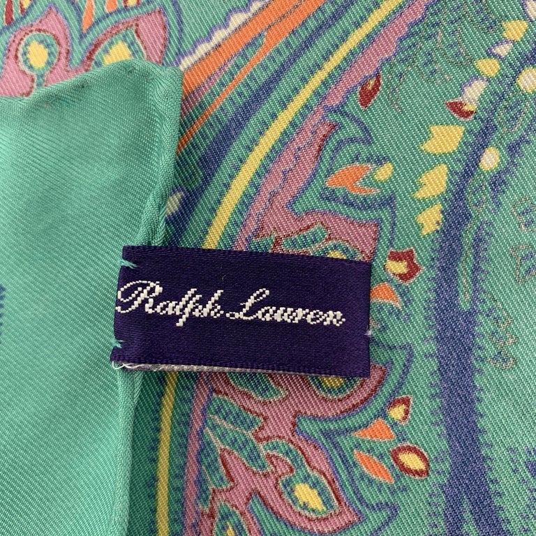RALPH LAUREN Multi Color Paisley Turquoise Silk Pocket Square at 1stDibs