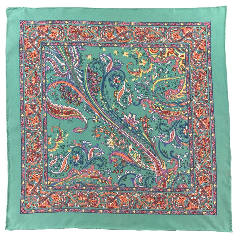 RALPH LAUREN Multi Color Paisley Turquoise Silk Pocket Square at 1stDibs