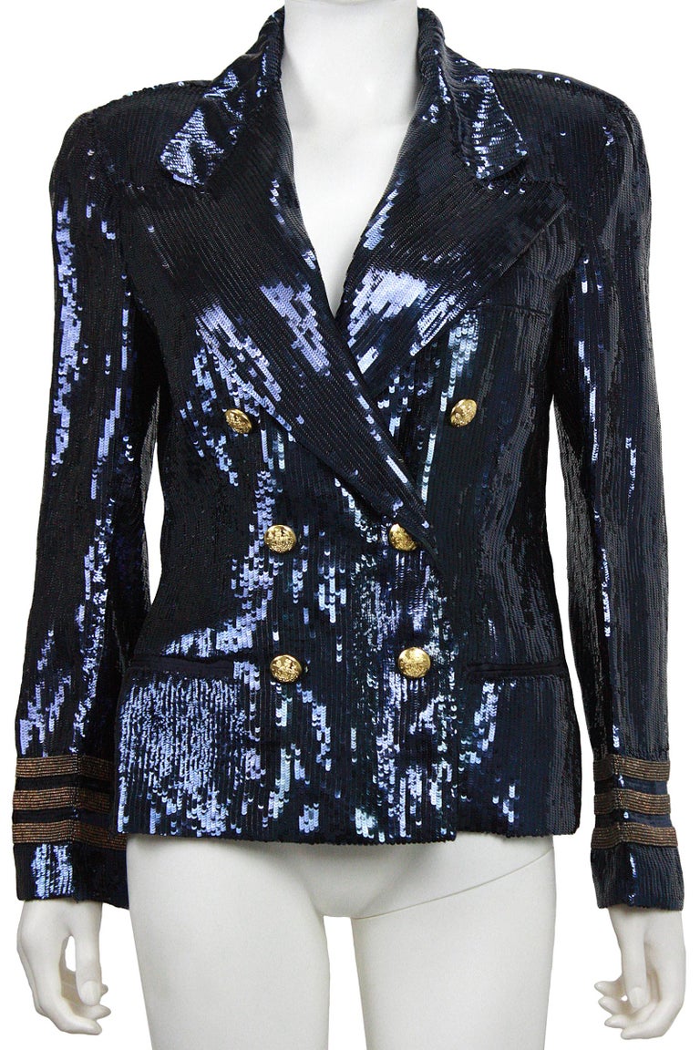 Ralph Lauren Navy Blue Sequin Double Breasted Sailor Jacket at 1stDibs ...