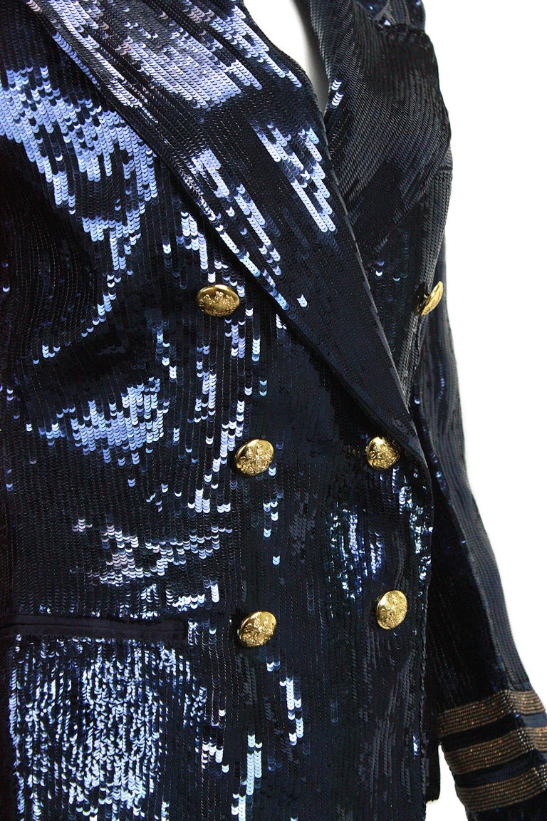 Ralph Lauren Navy Blue Sequin Double Breasted Sailor Jacket at 1stDibs ...