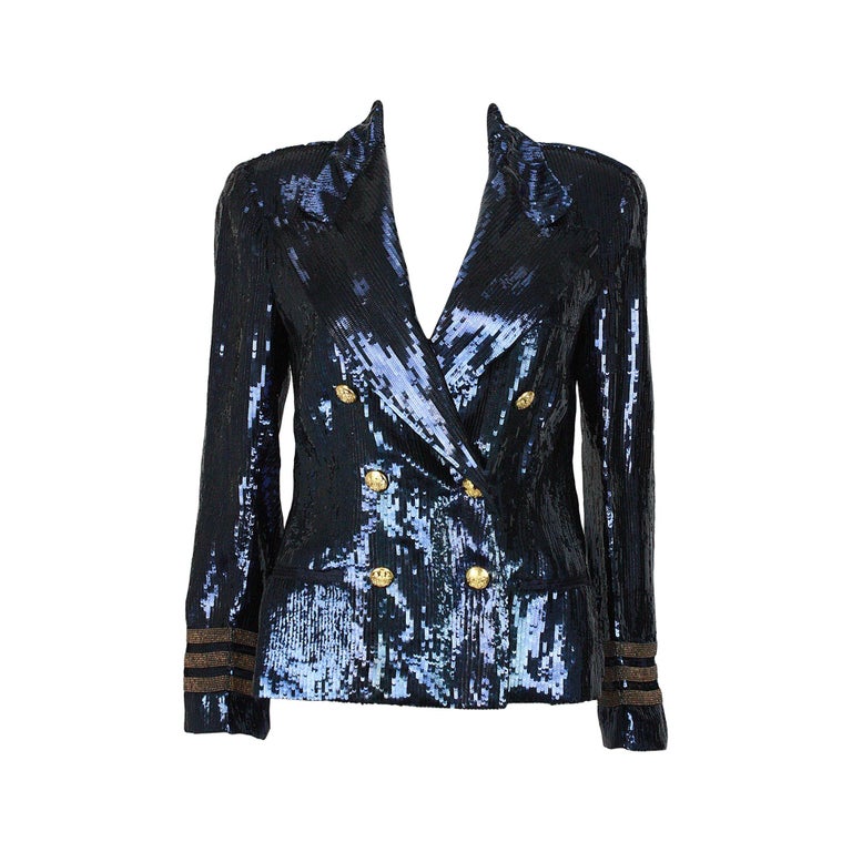 Ralph Lauren Navy Blue Sequin Double Breasted Sailor Jacket at 1stDibs ...