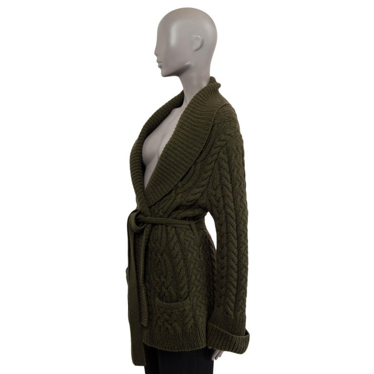 RALPH LAUREN olive green cashmere blend CABLE KNIT Cardigan Sweater XL ...