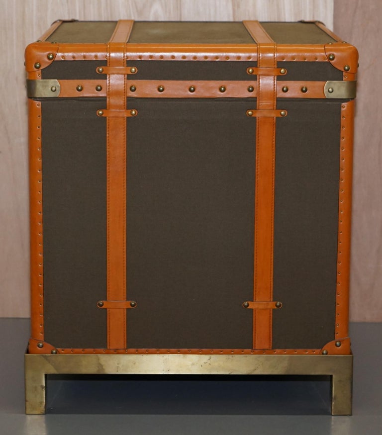 Ralph Lauren Oxford Leather Bound Nickle Luggage Trunks Side Tables at ...