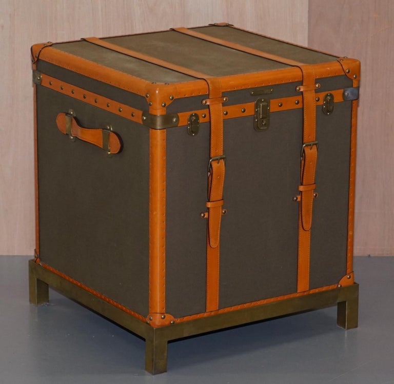 Ralph Lauren Oxford Leather Bound Nickle Luggage Trunks Side Tables at ...