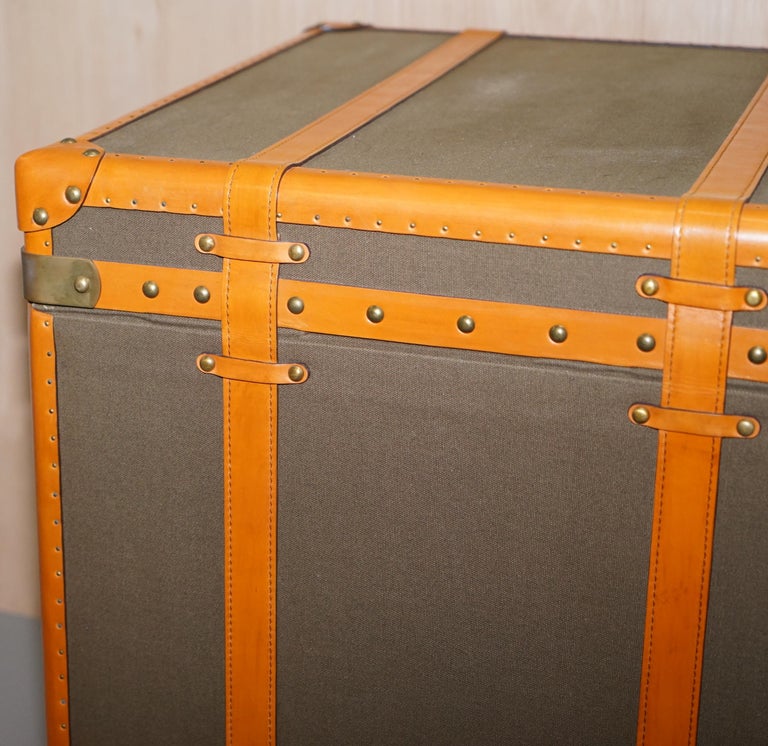 Ralph Lauren Oxford Leather Bound Nickle Luggage Trunks Side Tables at ...