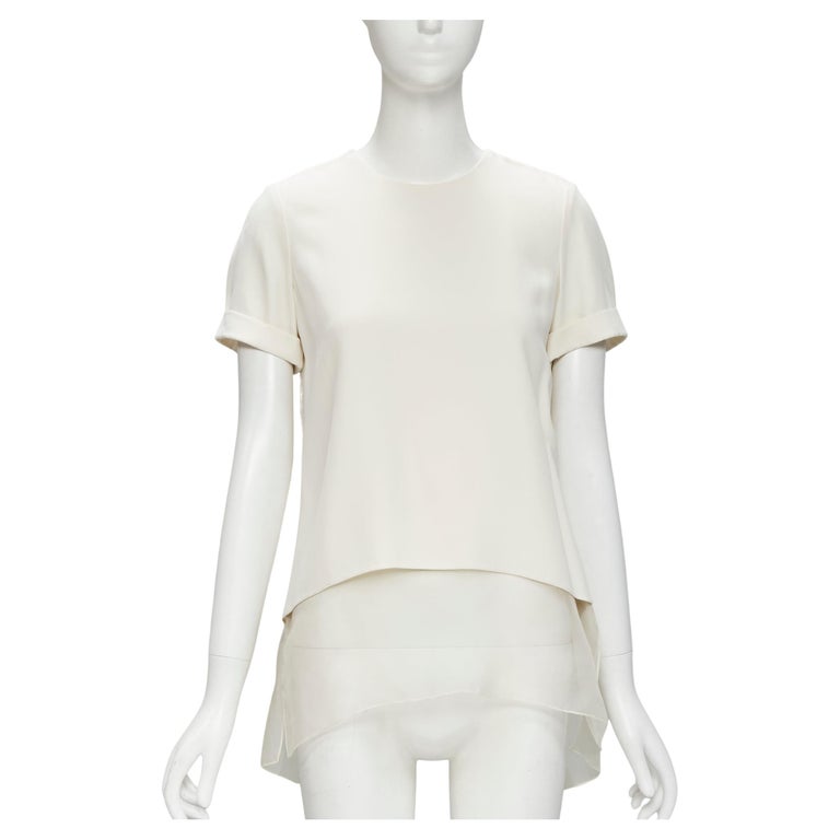 RALPH LAUREN PURPLE COLLETION cream crepe layered hem tshirt top US0 XS ...