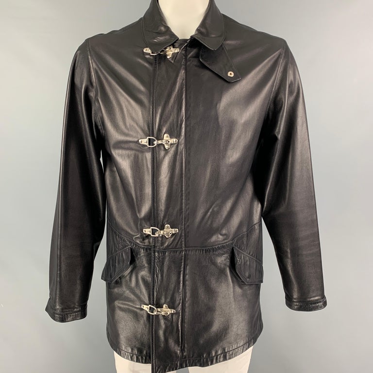 RALPH LAUREN Purple Label Size L Black Leather Nautical Coat For Sale ...