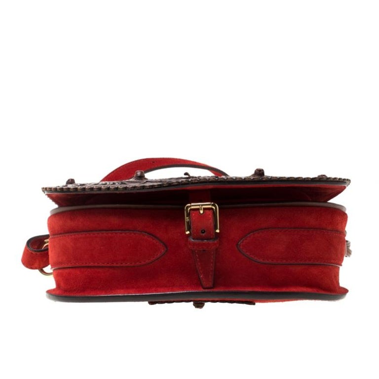 Ralph Lauren Red/Brown Nubuck and Leather Saddle Bag For Sale at 1stDibs