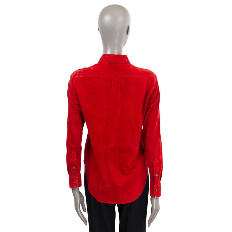 RALPH LAUREN red suede Button Up Shirt 4 XS - S For Sale at 1stDibs