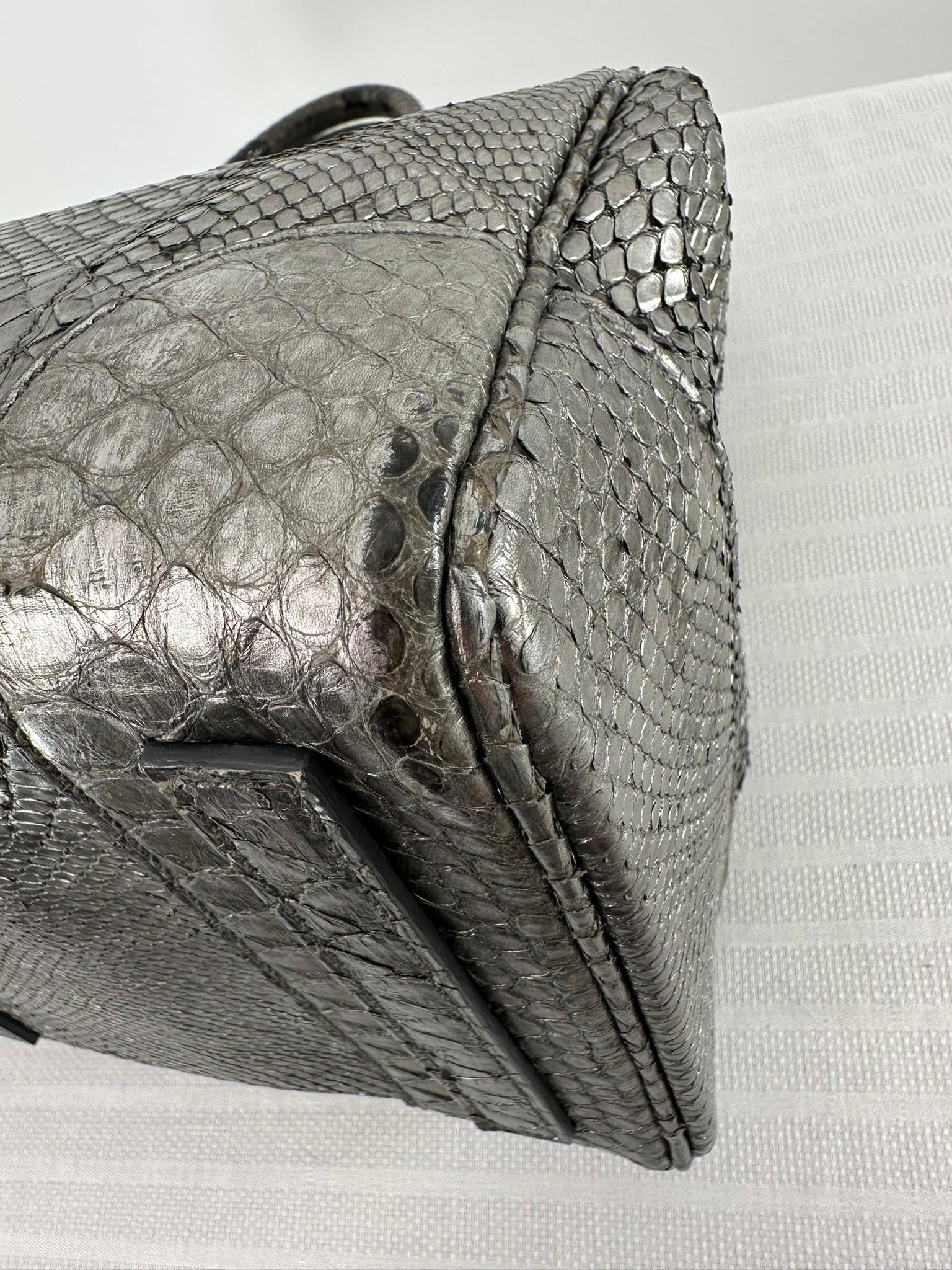 Ralph Lauren Ricky 33 Silver Metallic Snakeskin Handbag with Silver ...