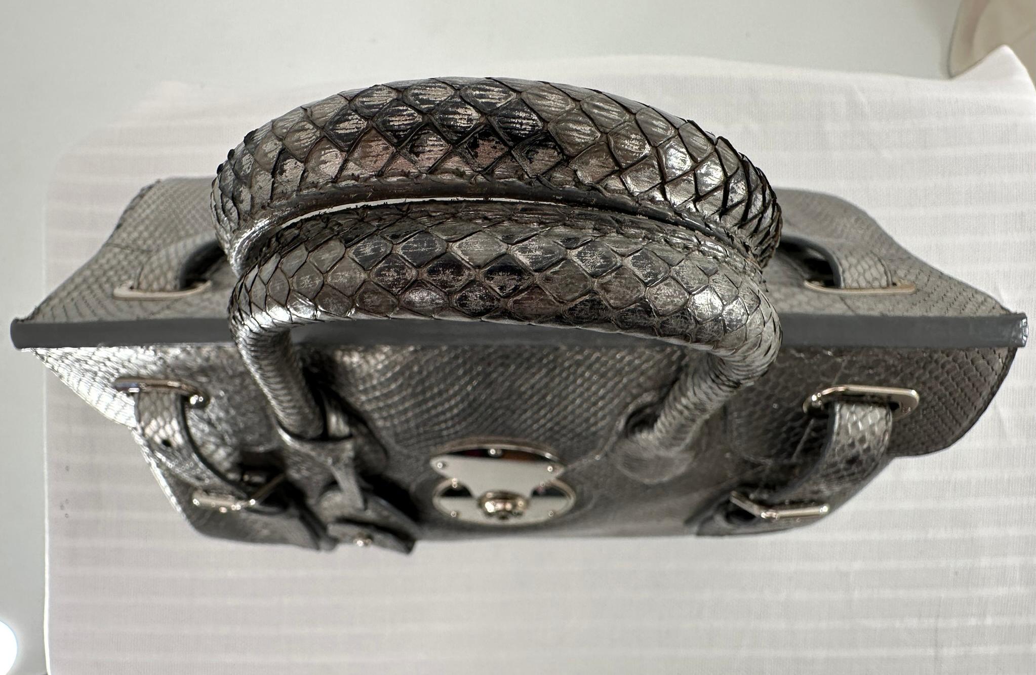 Ralph Lauren Ricky 33 Silver Metallic Snakeskin Handbag with Silver ...