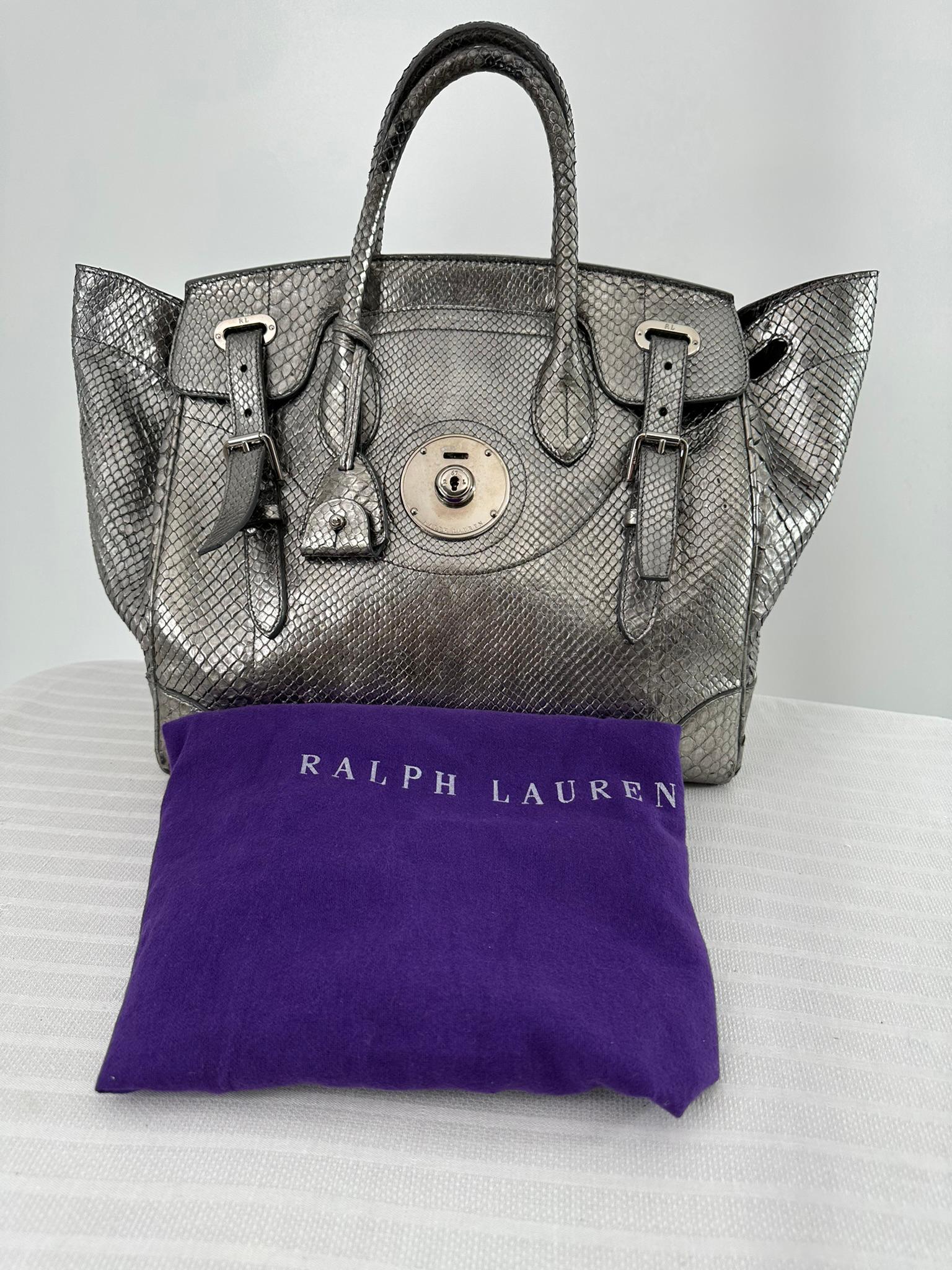 Ralph Lauren Ricky 33 Silver Metallic Snakeskin Handbag with Silver ...