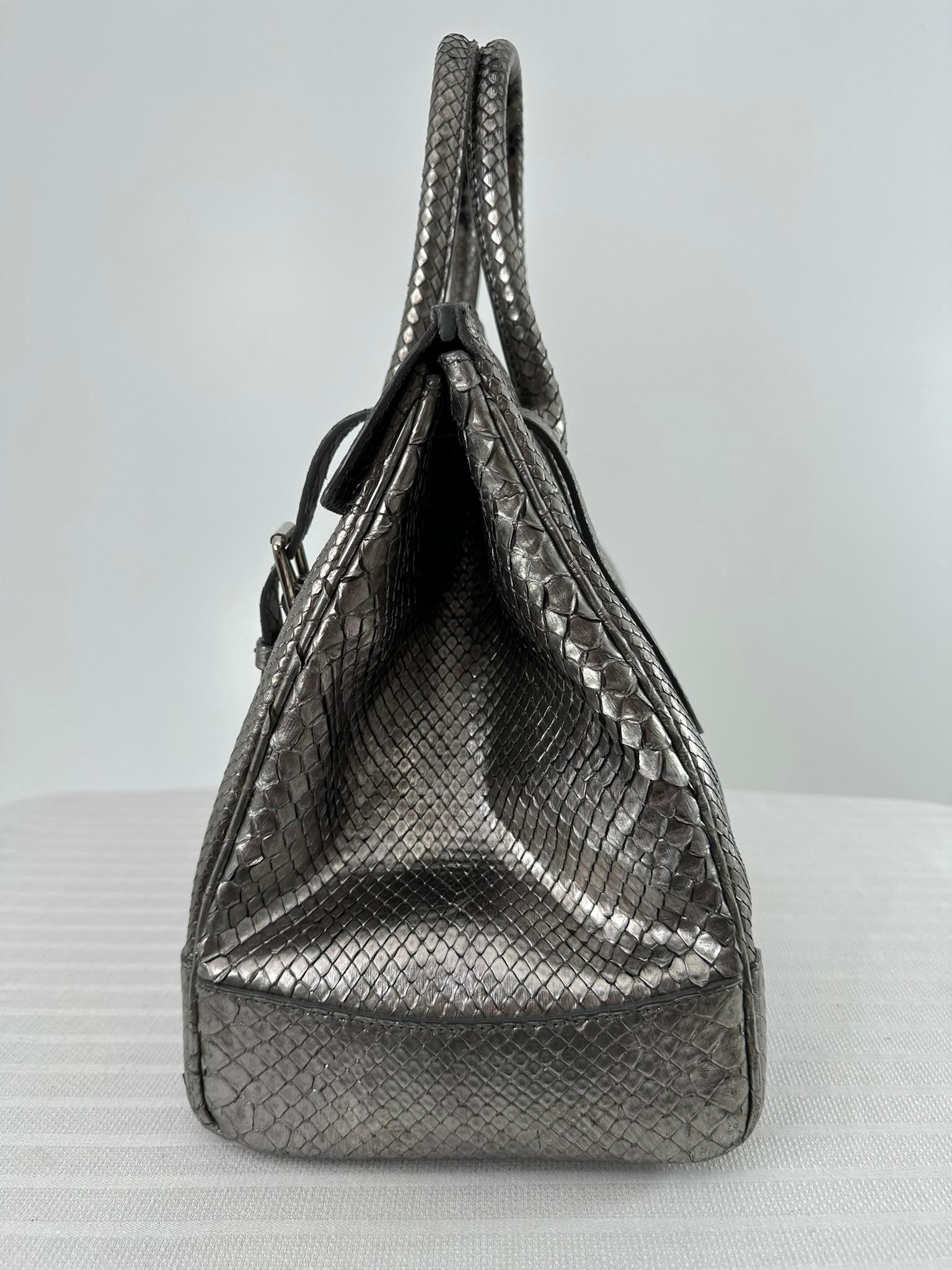 Ralph Lauren Ricky 33 Silver Metallic Snakeskin Handbag with Silver ...