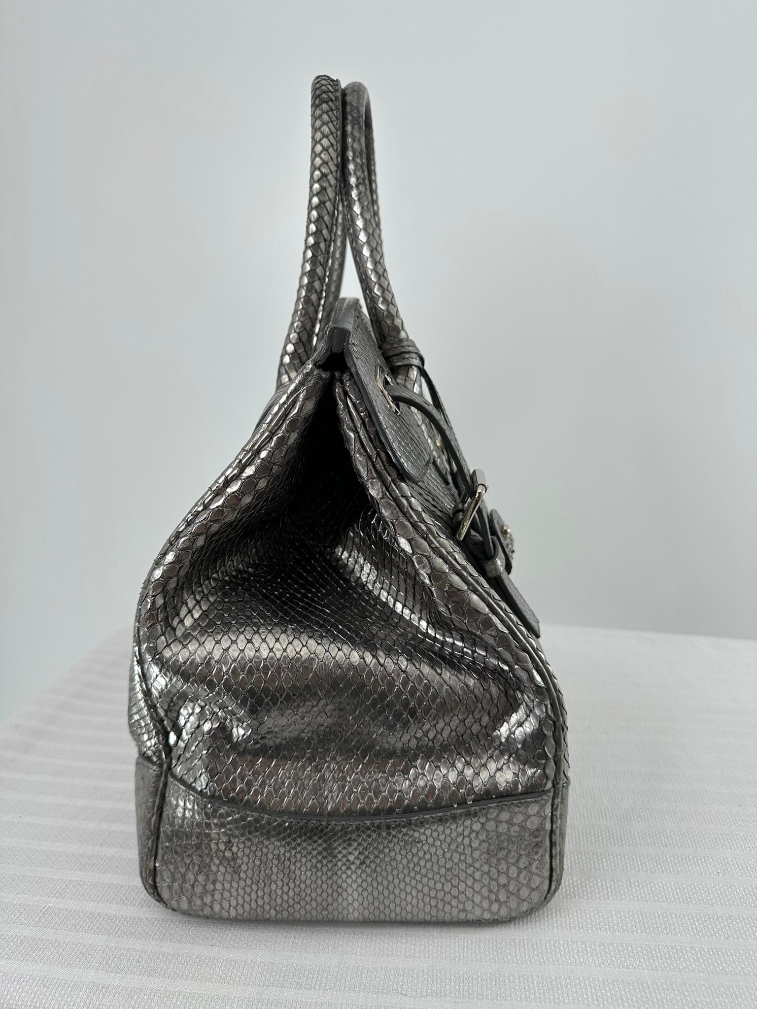 Ralph Lauren Ricky 33 Silver Metallic Snakeskin Handbag with Silver ...