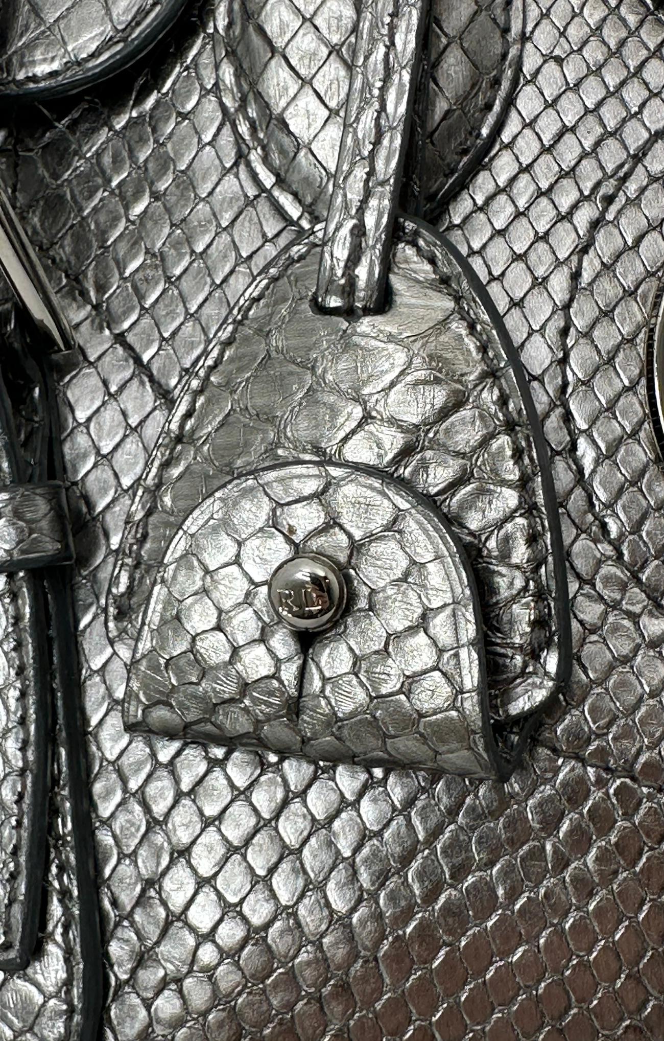Ralph Lauren Ricky 33 Silver Metallic Snakeskin Handbag with Silver ...