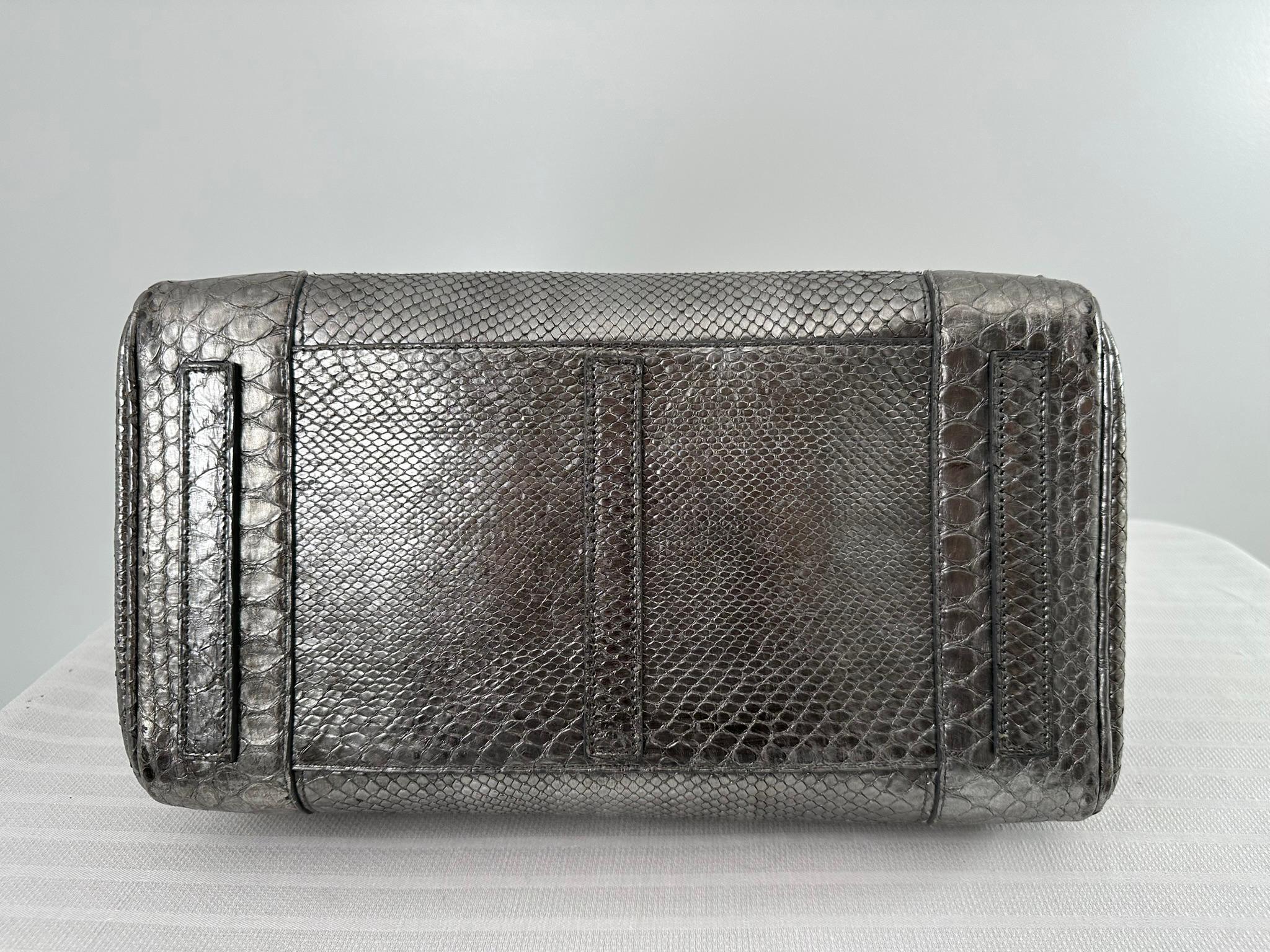 Ralph Lauren Ricky 33 Silver Metallic Snakeskin Handbag with Silver ...