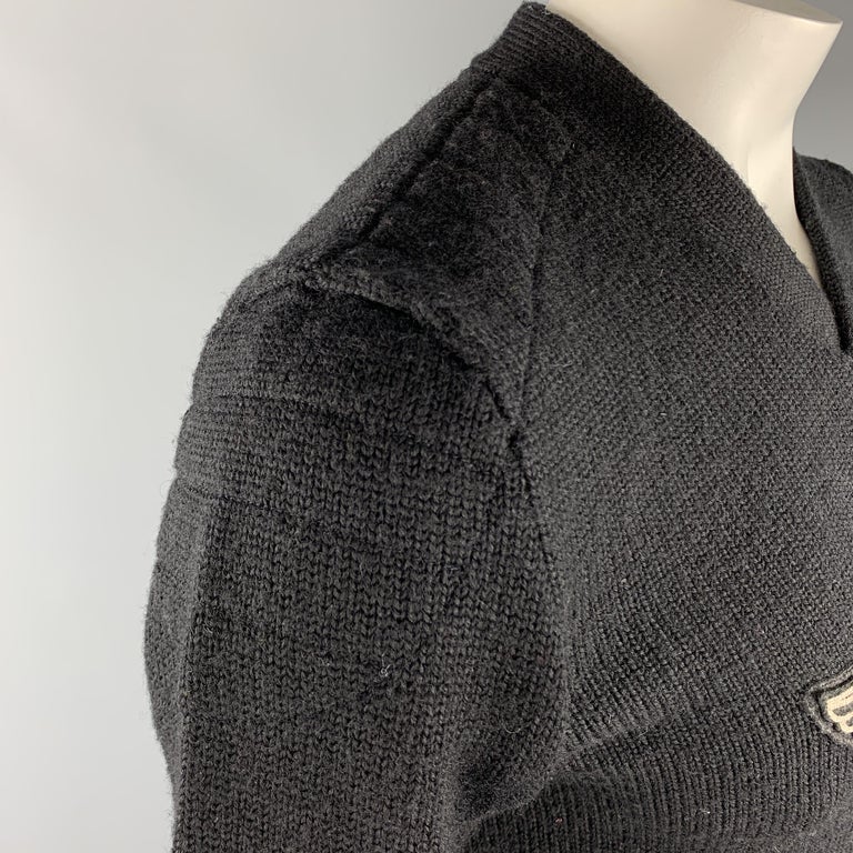 RALPH LAUREN RUGBY Size S Black Knitted Wool V-Neck Elbow Patch ...
