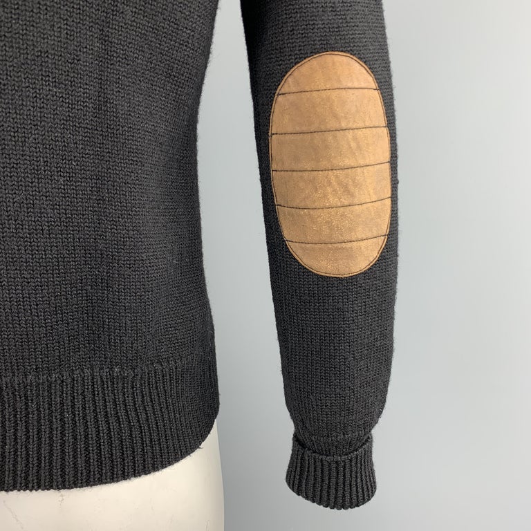 RALPH LAUREN RUGBY Size S Black Knitted Wool V-Neck Elbow Patch ...