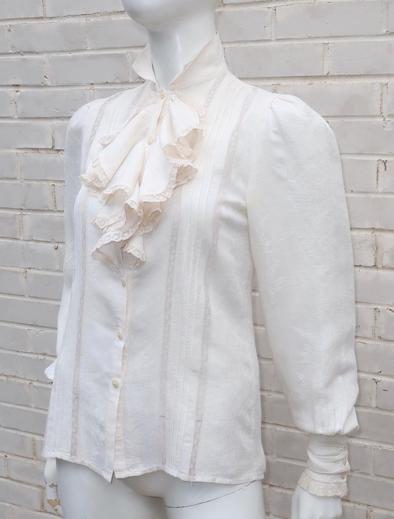 Ralph Lauren Silk and Cotton Jacquard Ruffled Lace Blouse, 1970's at ...