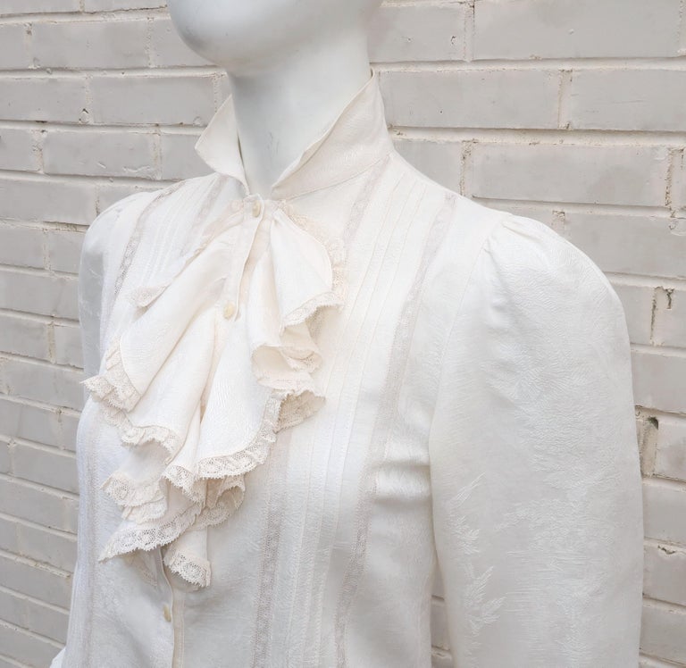 Ralph Lauren Silk and Cotton Jacquard Ruffled Lace Blouse, 1970's at ...