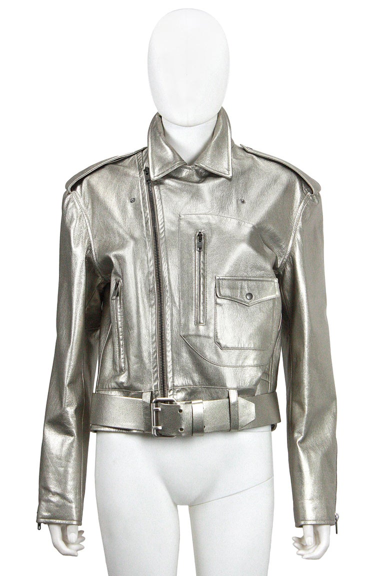 Ralph Lauren Silver Leather Motorcycle Jacket For Sale at 1stDibs ...