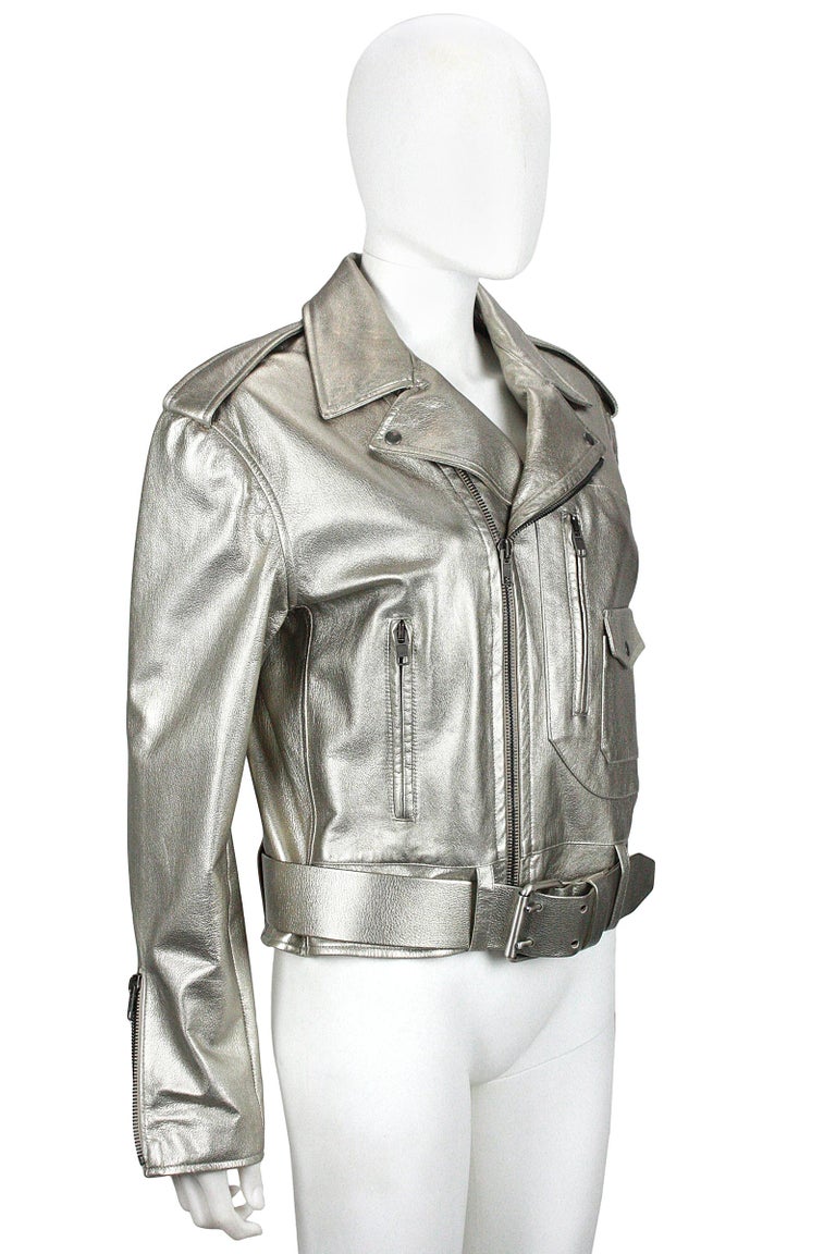 Ralph Lauren Silver Leather Motorcycle Jacket For Sale at 1stDibs ...
