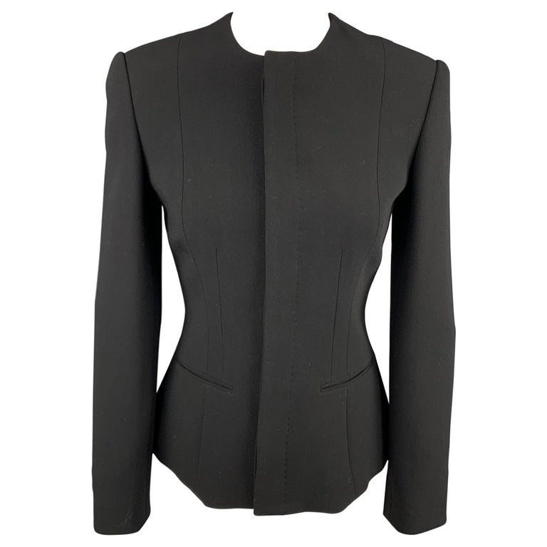 RALPH LAUREN Size 2 Black Wool Hidden Button Jacket For Sale at 1stDibs