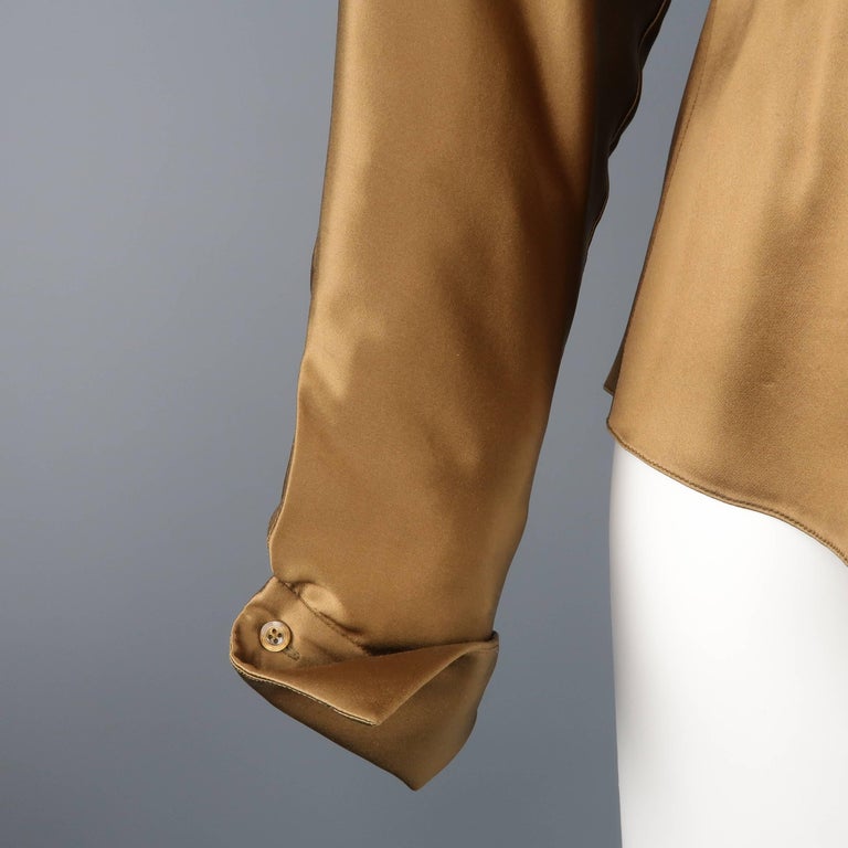 RALPH LAUREN Size 6 Copper Brown Silk Satin V Neck Dolman Sleeve Blouse ...