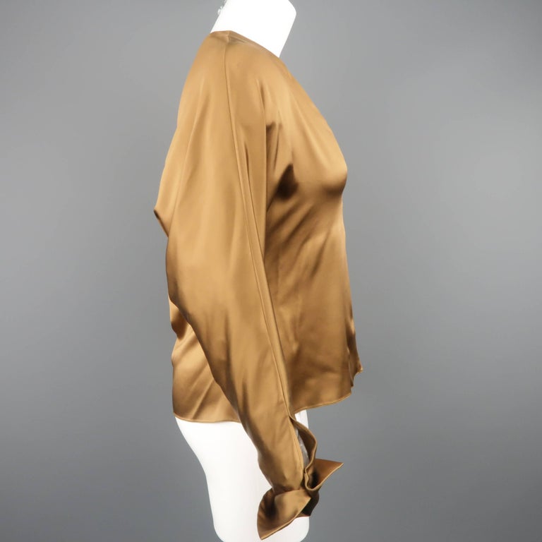 RALPH LAUREN Size 6 Copper Brown Silk Satin V Neck Dolman Sleeve Blouse ...