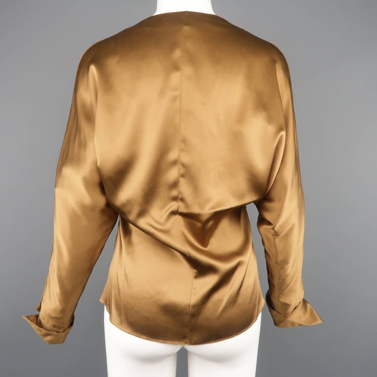 RALPH LAUREN Size 6 Copper Brown Silk Satin V Neck Dolman Sleeve Blouse ...