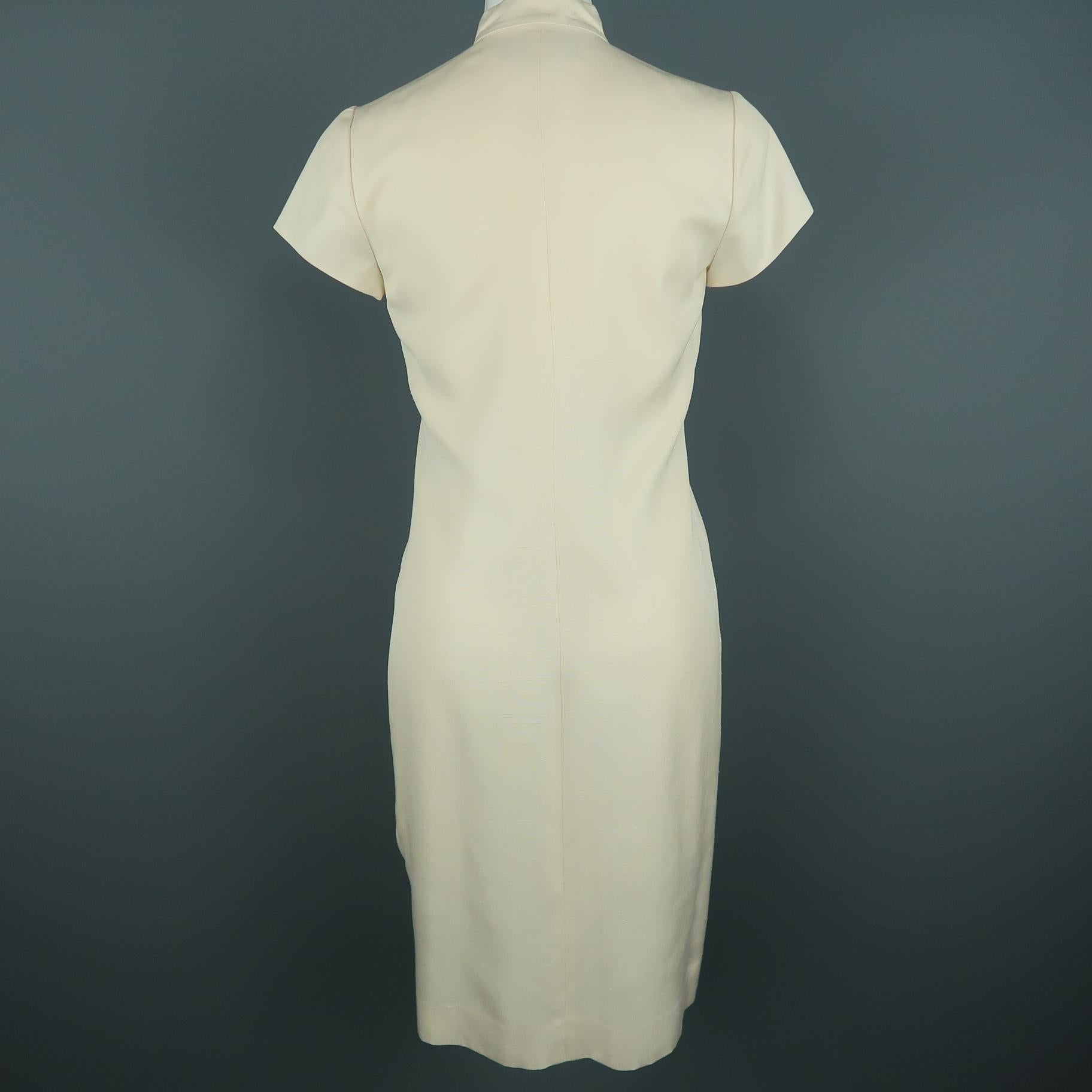 RALPH LAUREN Size 6 Cream Silk Shantung Short Sleeve Sheath Dress at ...