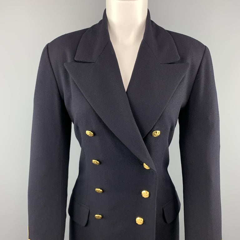 RALPH LAUREN Size 6 Navy Wool Double Breasted Gold Button Nautical Coat ...