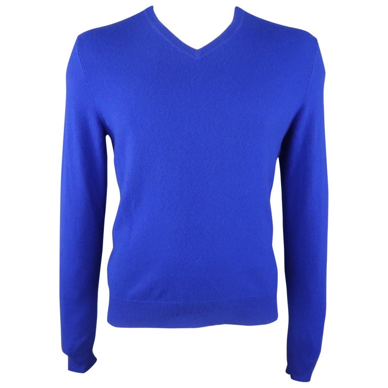 RALPH LAUREN Size L Royal Blue Cashmere V Neck Pullover Sweater at 1stDibs