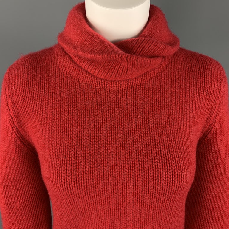 RALPH LAUREN Size M Red Cashmere / Wool Cropped Roll Neck Sweater at ...
