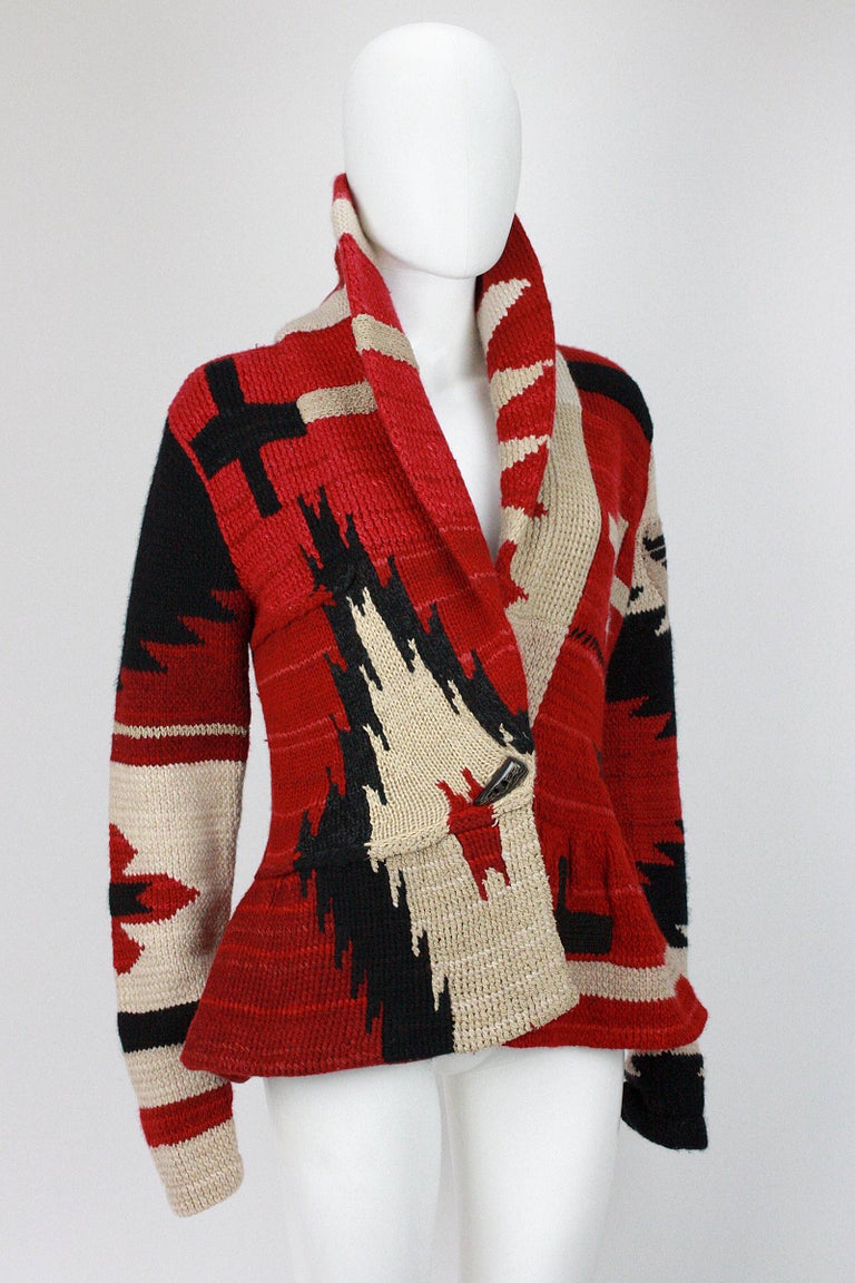 Ralph Lauren Southwest Deep Red Knit Cardigan with Peplum NWT at ...