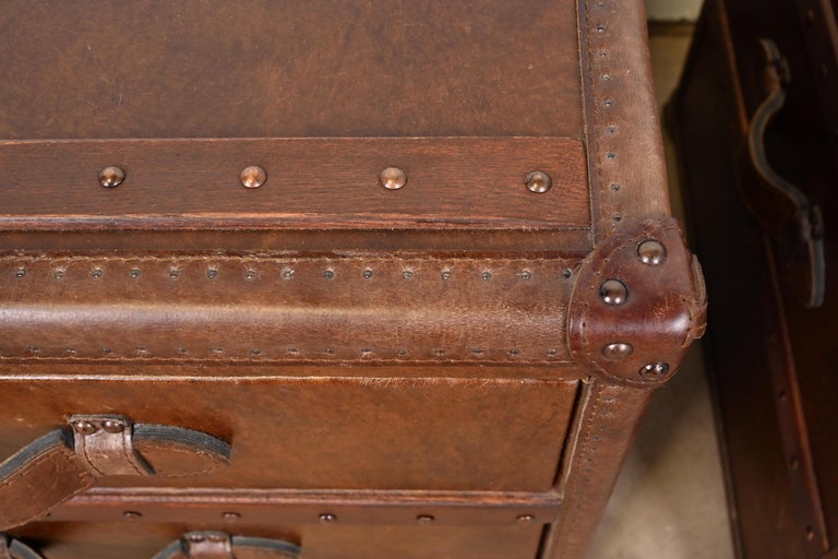 Ralph Lauren Style Leather Wrapped Trunk Form Bedside Chests, Pair at ...