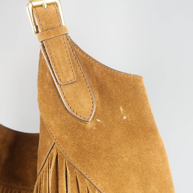 RALPH LAUREN Tan Suede Long Fringe Trim Hobo Handbag at 1stDibs | ralph ...