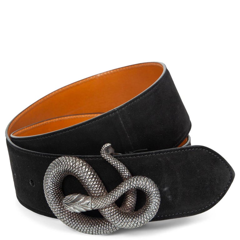 RALPH LAURENT black suede SNAKE BUCKLE WIDE Belt M For Sale at 1stDibs